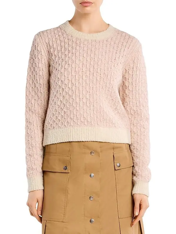 Moncler Textured Wool Blend Crewneck Sweater - Pink
