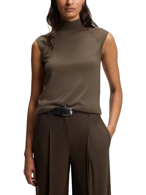 Hugo Boss Fipini Wool Mock Neck Sweater - Walnut