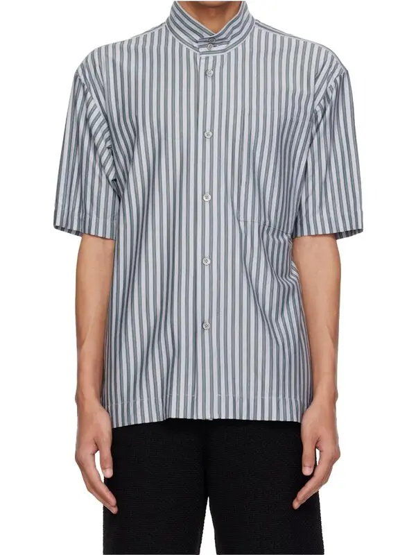 Issey Miyake Striped Band-collar Shirt - Blue