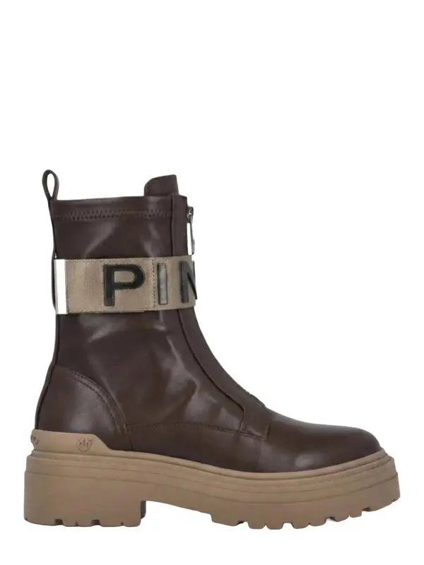 Pinko Logo Detailed Zipped Ankle Boots - Black