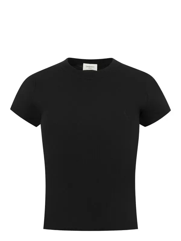 Saint Laurent Fitted Crew Neck T-shirt With Embroidered Chest Logo - Nero