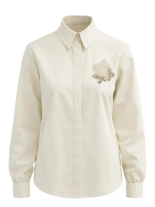 EXQUISE Embroidered Cotton Shirt - Yellow