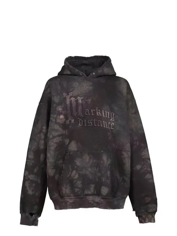 MARKING DISTANCE Logo-embroidered Washed Hoodie - Black