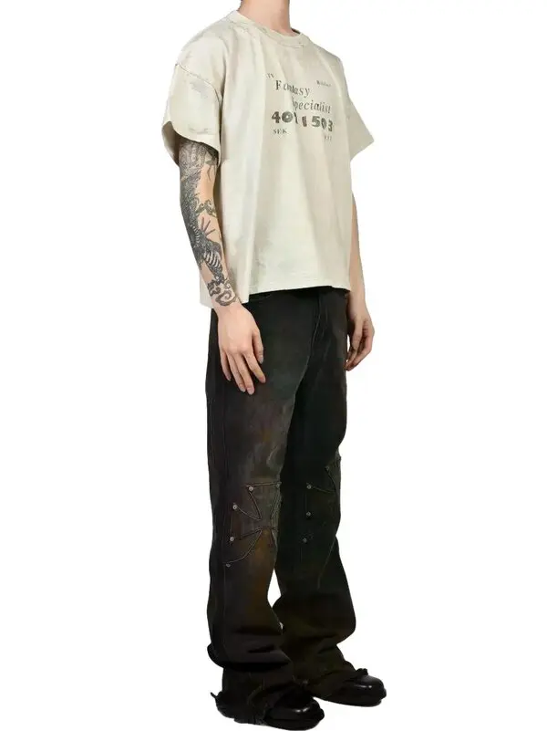 SEKRIT Cross-patch Flared Jeans - Black