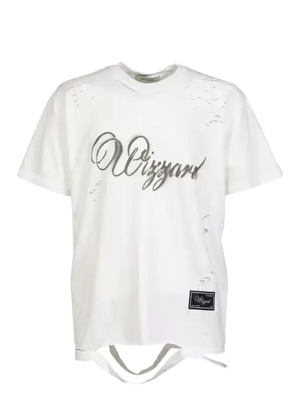 WIZZARD Distressed Graphic-print T-shirt - White