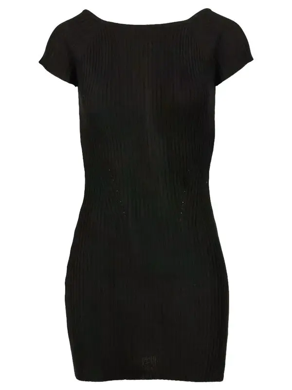 BOHEMSEO Ribbed Cap-sleeve Mini Dress - Black