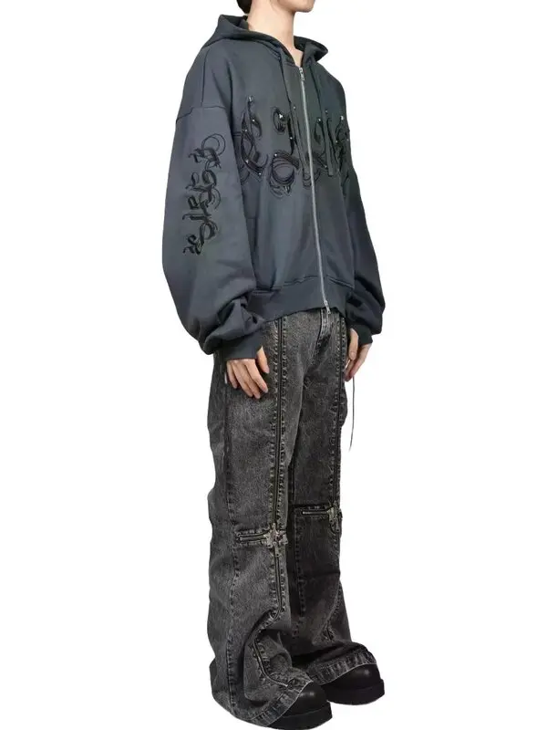FINE CHAOS Washed Chaos Embroidered Hoodie - Black