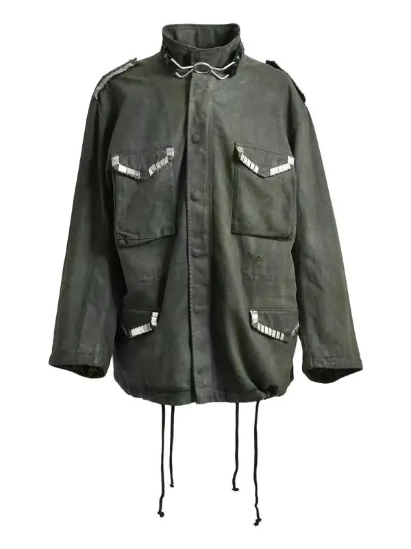 MARKING DISTANCE Embellished Ring-detail Single-breasted Coat - Green