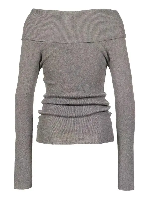 BOHEMSEO Off-shoulder Ribbed Sweater - Grey