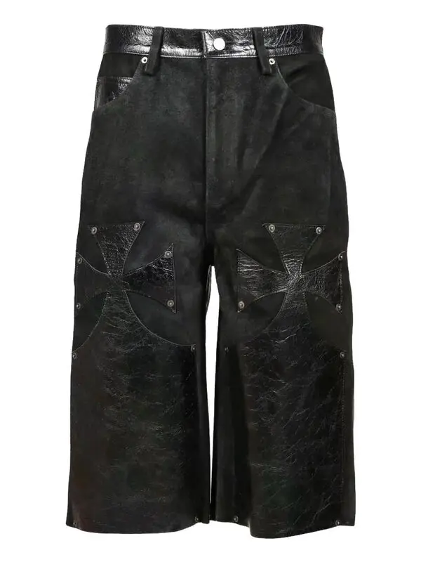 SEKRIT Cross-patch Leather Shorts - Black
