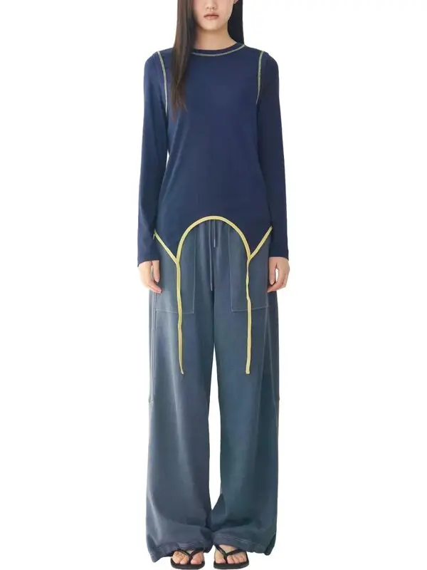 STUDIO TOMBOY Pigment-dyed Wide-leg Track Pants - Blue