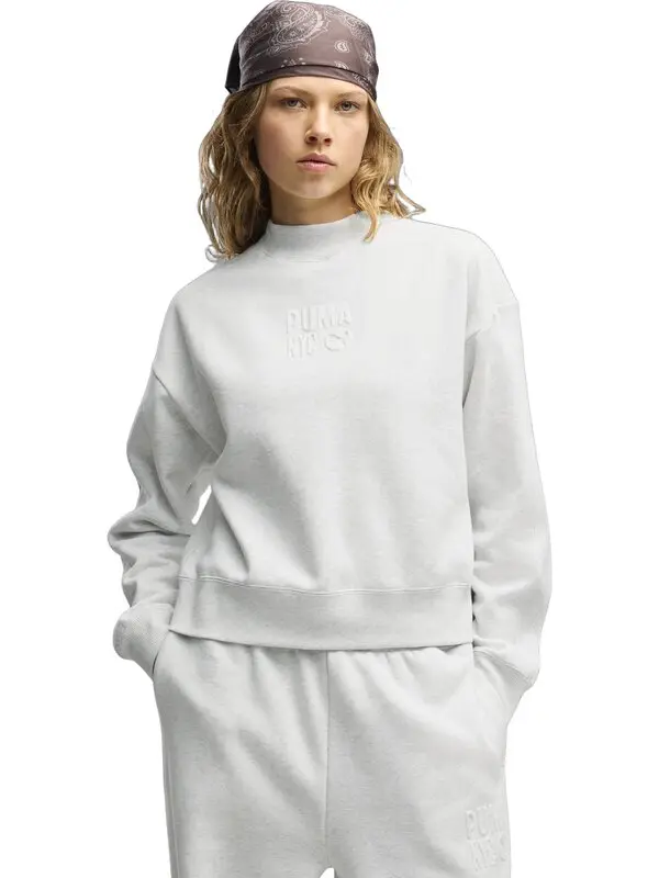 PUMA Nyc Mock Neck Fleece Sweatshirt - White