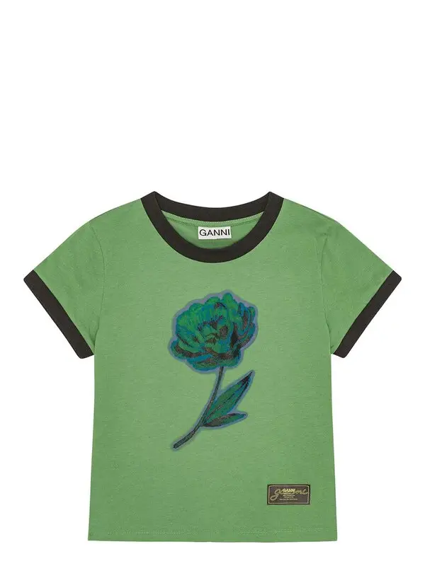 GANNI Logo Print T-shirt - Green
