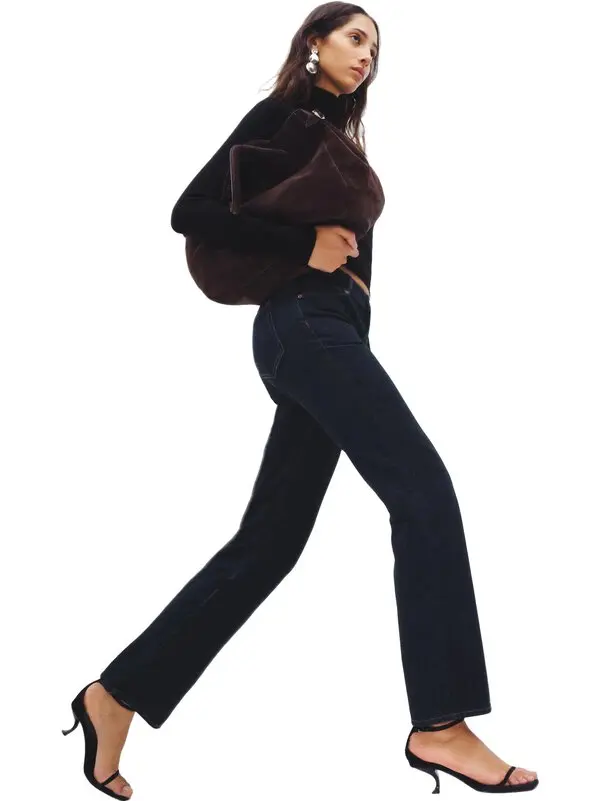 REFORMATION Greer Mid Rise Straight Long Jeans - Blue