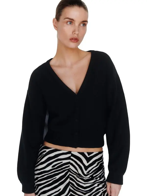 REFORMATION Sloane Regenerative Wool Cropped V-neck Cardigan - Black