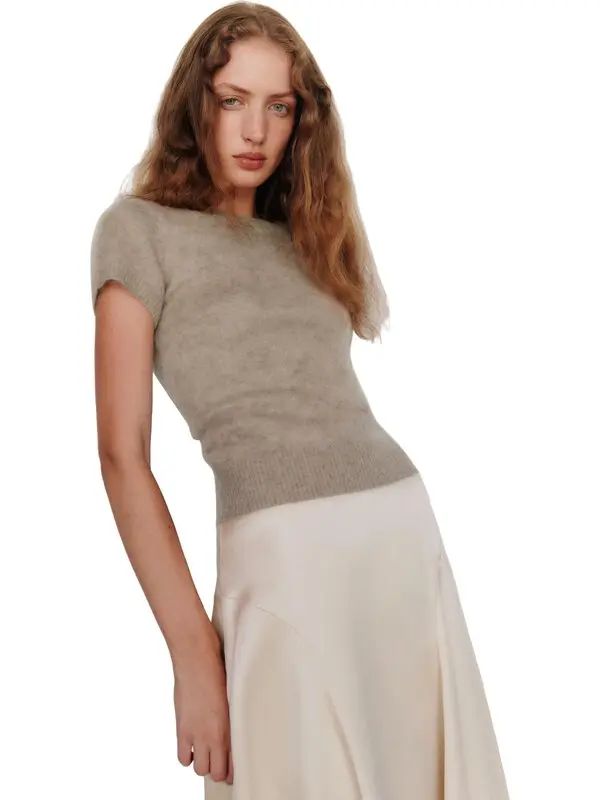 REFORMATION Darcy Brushed Cashmere T-shirt - Natural
