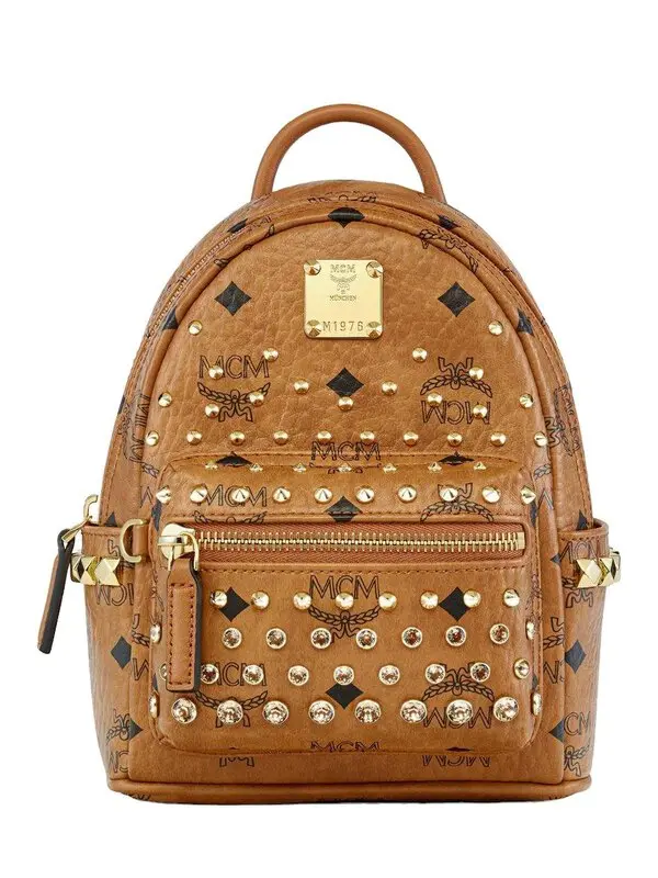 Mcm Stark Bebe Boo Backpack In Crystal Visetos - Cognac