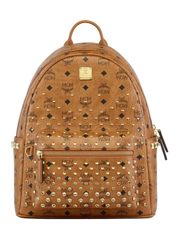 Mcm Stark Side Studs Crystal Visetos Backpack - Cognac