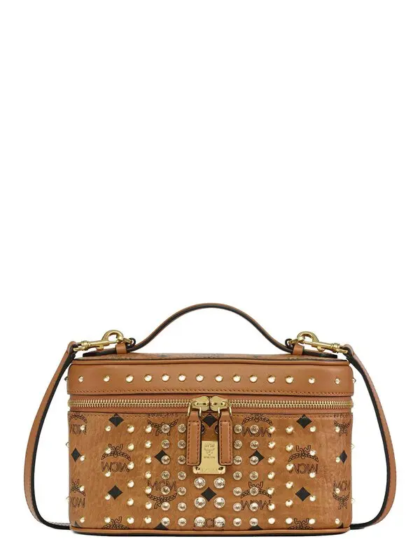 Mcm Rockstar Vanity Case In Gold Crystal Visetos - Cognac