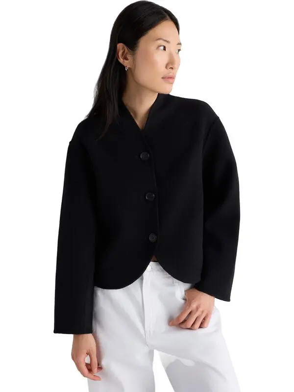 Quince Double-faced Merino Wool Collarless Cropped Jacket - Black