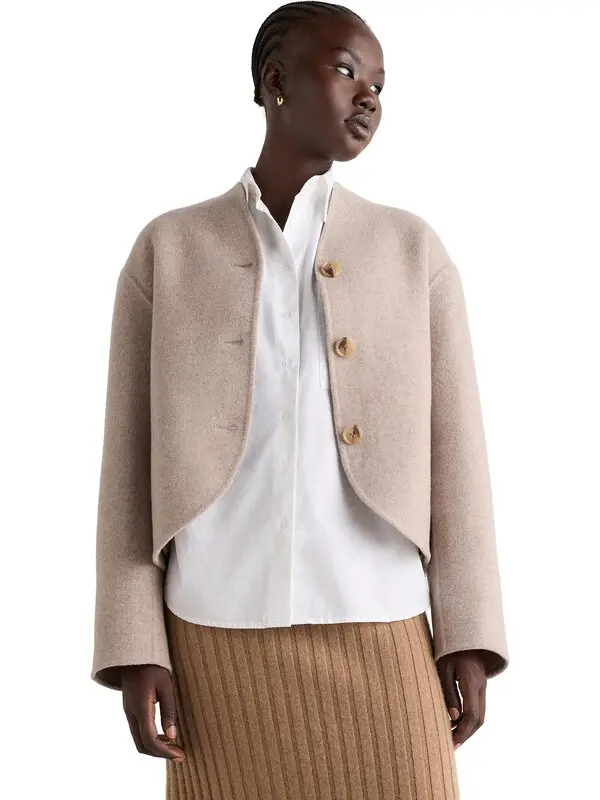 Quince Collarless Cropped Jacket - Oat