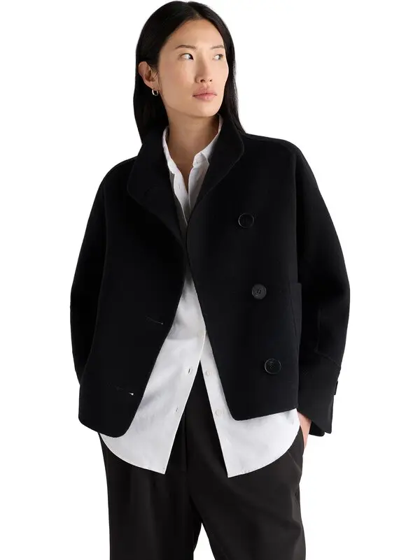 Quince Double-faced Merino Wool Funnel Neck Jacket - Black
