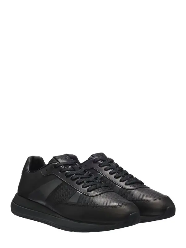 BOSS Porsche X Leather Sneakers With Perforated Details - Black