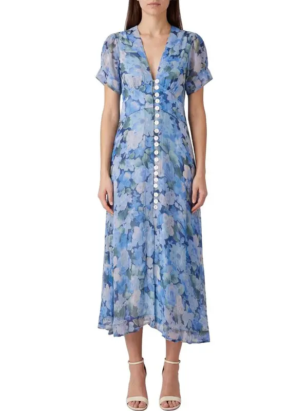 Rixo Novara Floral-print Viscose Midi Chemisier Dress - Blue