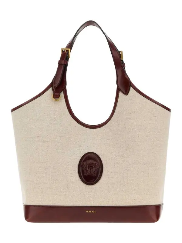 Versace Rivière Canvas And Leather Shoulder Bag - Beige