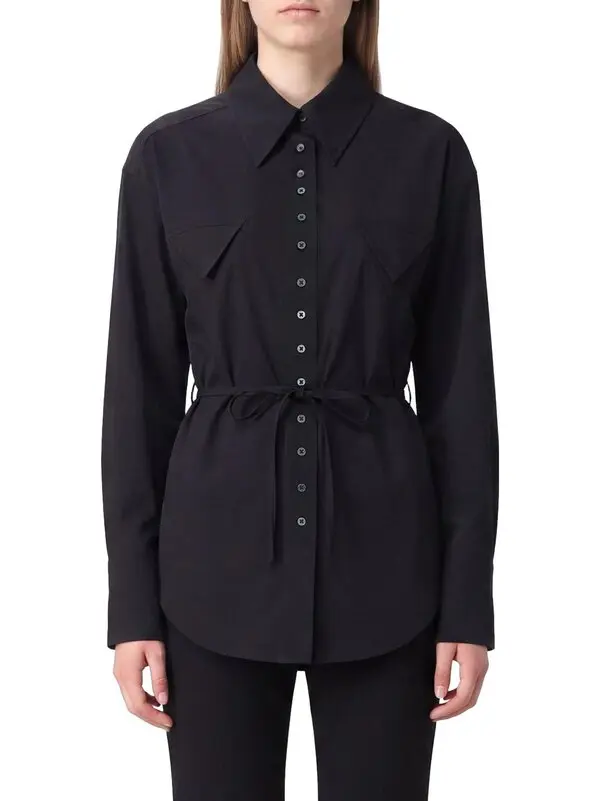 Pinko Long-sleeved Shirt In A Cotton And Lyocell Blend With A Tie-waist Belt - Black