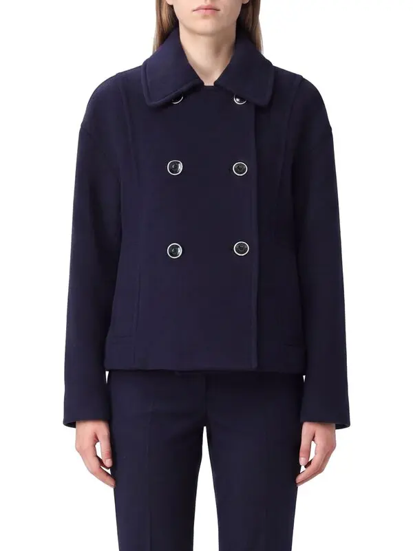 Pinko Double-breasted Wool-blend Peacoat With Dropped Shoulders - Blue