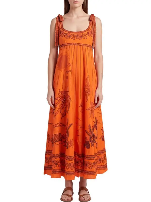 ALEMAIS Boathouse Linen Midi Dress - Orange