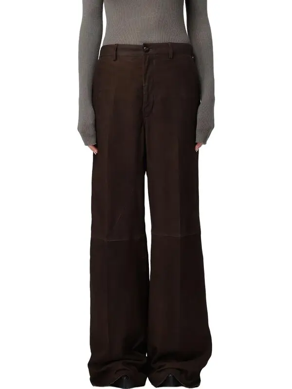 Rick Owens High-waisted Suede Calf Leather Flared Trousers - Mud