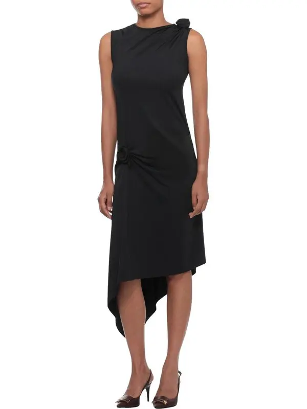 Coperni Asymmetric Off-the-shoulder Jersey Midi Dress With Flower Detail - Black