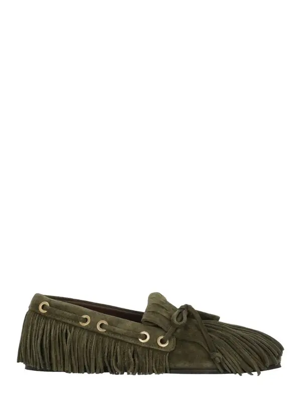 Etro Suede Calfskin Loafers With Fringes And Round Toe - Green