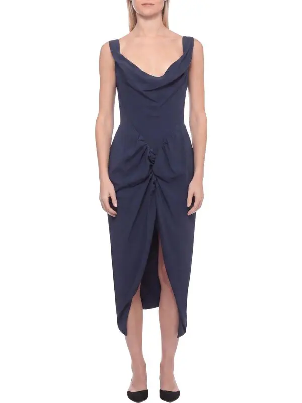 VIVIENNE WESTWOOD Asymmetric Off-the-shoulder Stretch-viscose Bustier Midi Dress - Blue