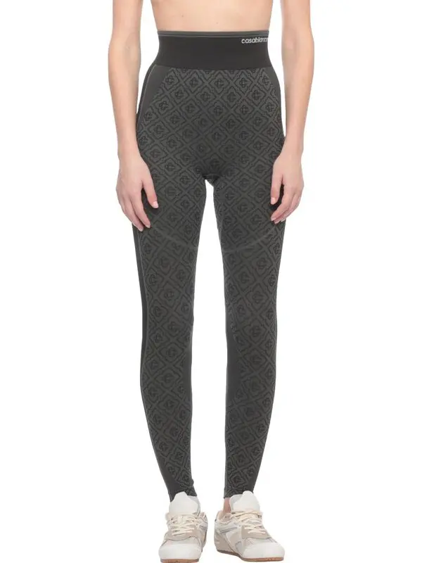 Casablanca High-waisted Logo Jacquard Stretch-tech Leggings - Black