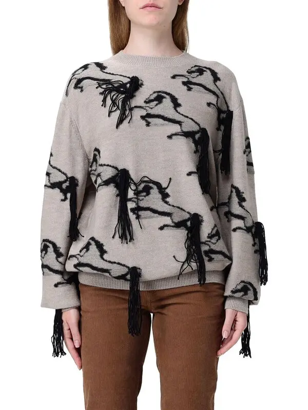Stella McCartney Virgin Wool Crewneck Jumper With Fringes And Embroidery - Grey