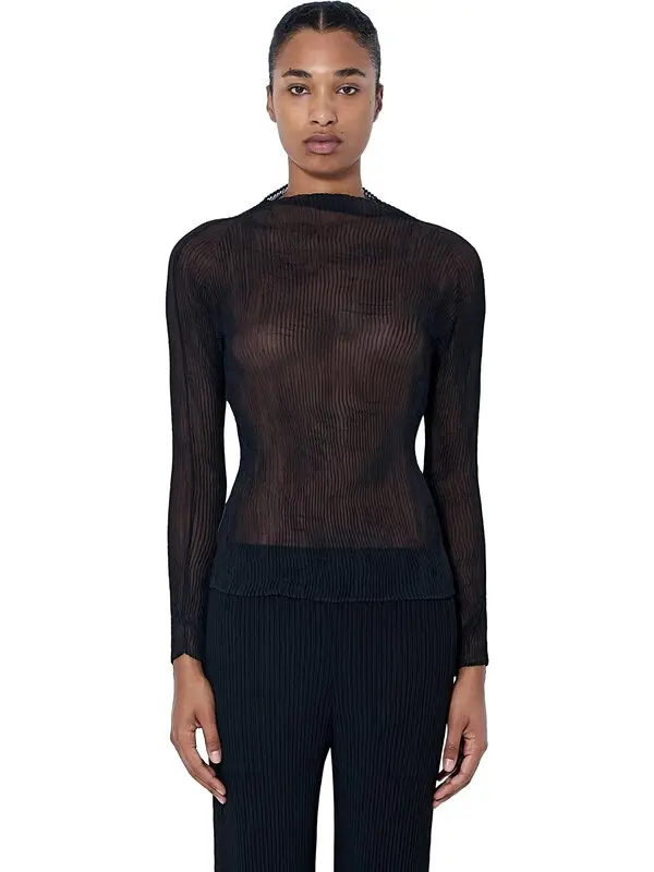 Issey Miyake Sheer Pleated Top - Black