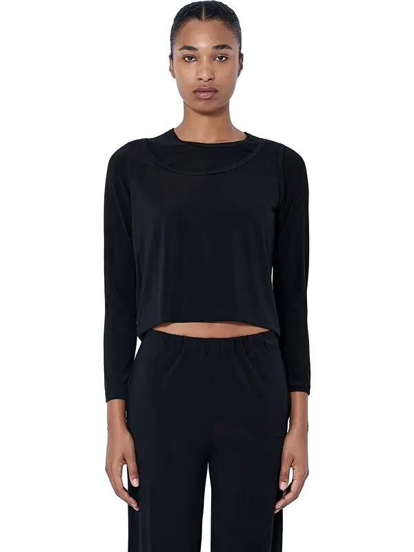 Issey Miyake Long Sleeve Cropped Top - Black
