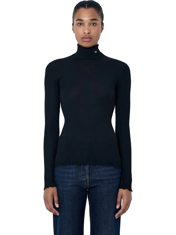 Prada Ribbed Turtleneck Top - Black