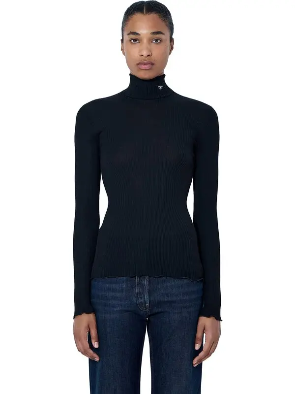 Prada Ribbed Turtleneck Top - Black