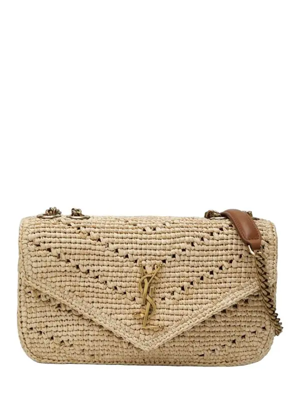 Saint Laurent Loulou Small Crochet Raffia Shoulder Bag - Cream