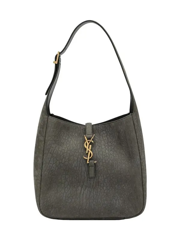 Saint Laurent Le 5 À 7 Hammered Leather Shoulder Bag With Monogram - Gray