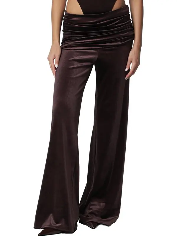 Andamane Velvet-effect Trousers With Draped Waistband - Brown