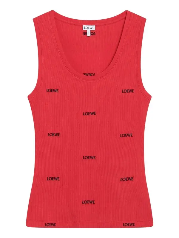 Loewe Ribbed Cotton Tank Top With Logo Embroidery - Red