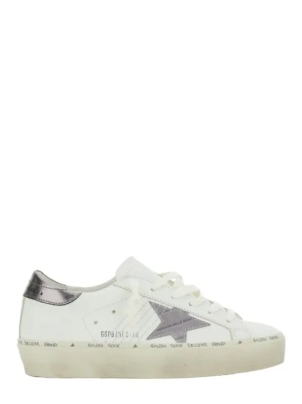 GOLDEN GOOSE Hi Star' White Low Top Sneakers With Star Patch On The Side And Logo Lettering On The Heel In Leather For - Multicolor