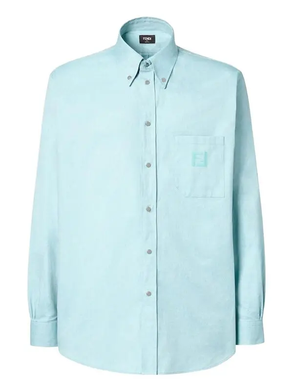 Fendi Oxford Cotton Shirt With Ff Embroidery - Blue