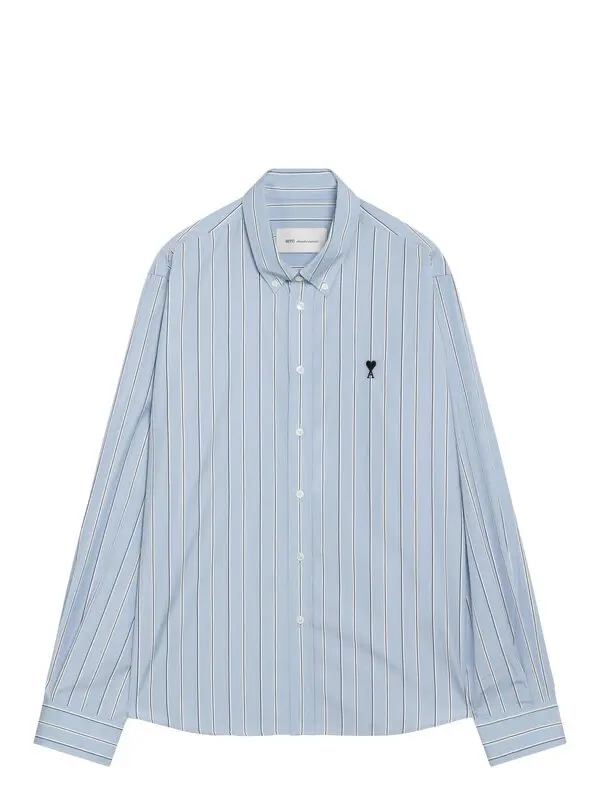 AMI Paris Light Striped De Coeur Shirt - Blue