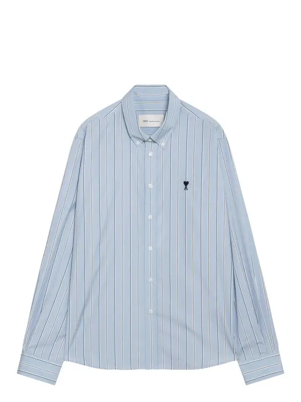 AMI Paris Light Striped De Coeur Shirt - Blue